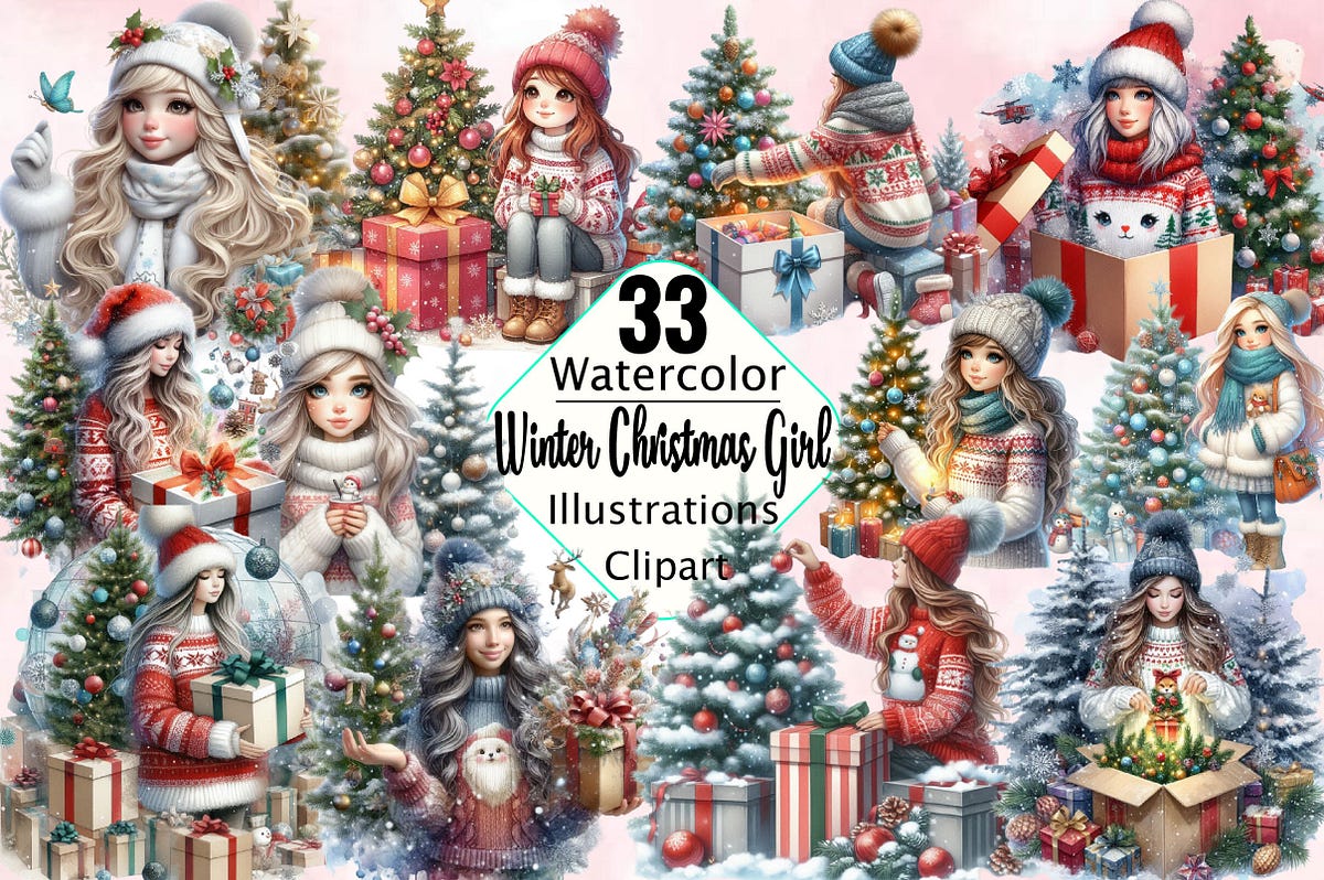 Watercolor Winter Christmas Girl Clipart Free | by Coffeedepressed ...