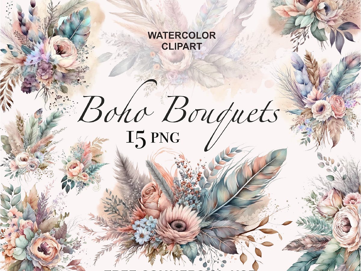 Boho Bouquet, Watercolor Flowers Clipart Free | by Quantumquirk | Sep ...