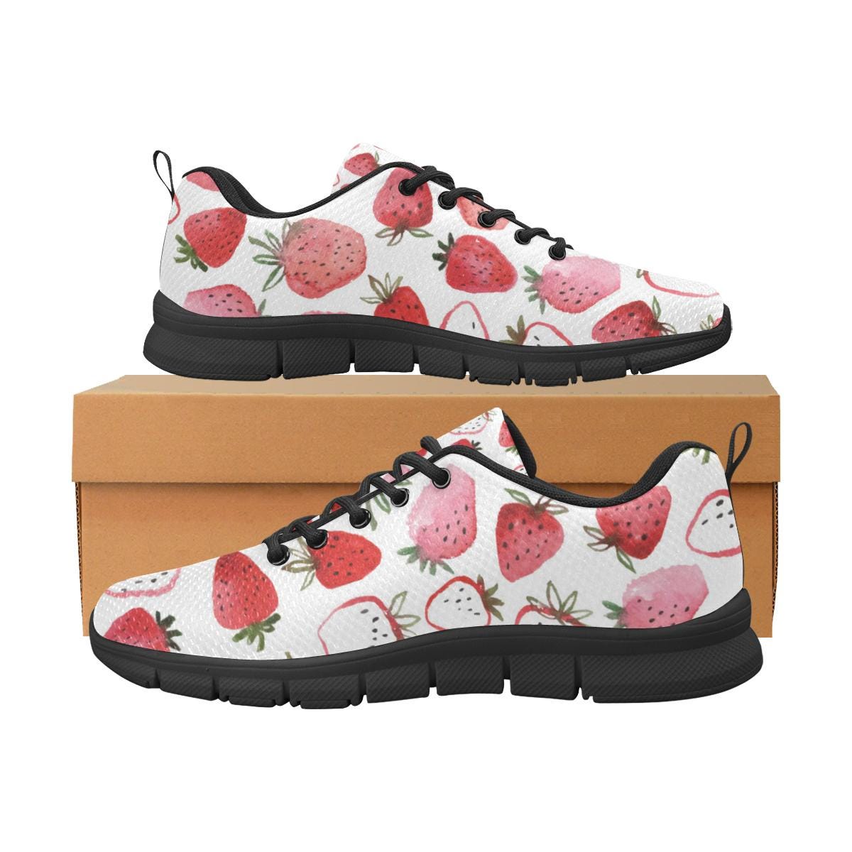 Watercolor Hand Drawn Beautiful Strawberry Pattern Men’S Sneaker Shoes ...