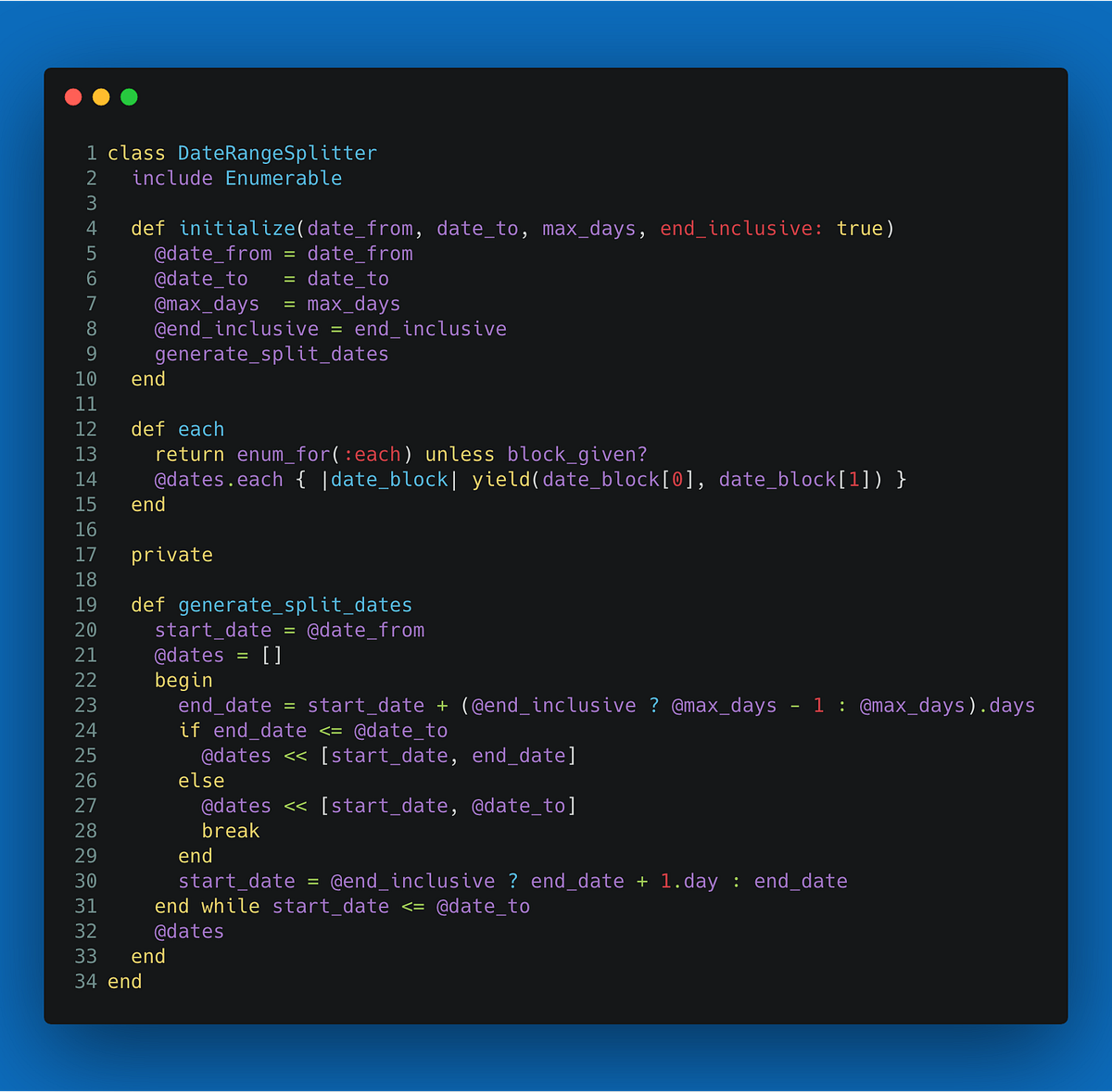 Simple Ruby Date range splitter, for splitting big date range in ...