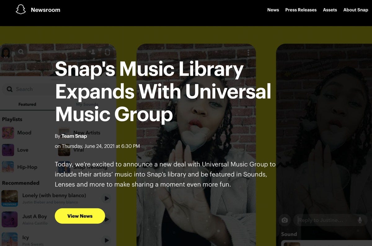 Snapchat 📱announces partnership with Universal Music | by Club ...