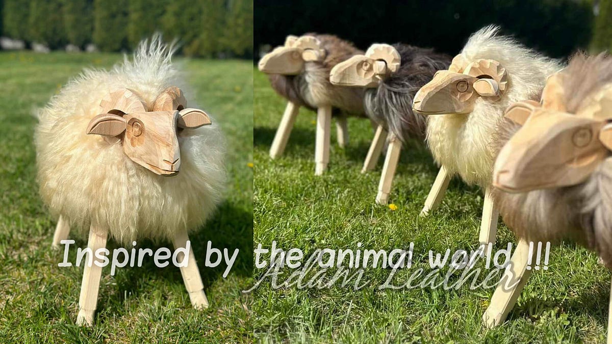 Inspired by the animal world — Wooden lamb upholstered with sheepskin ...