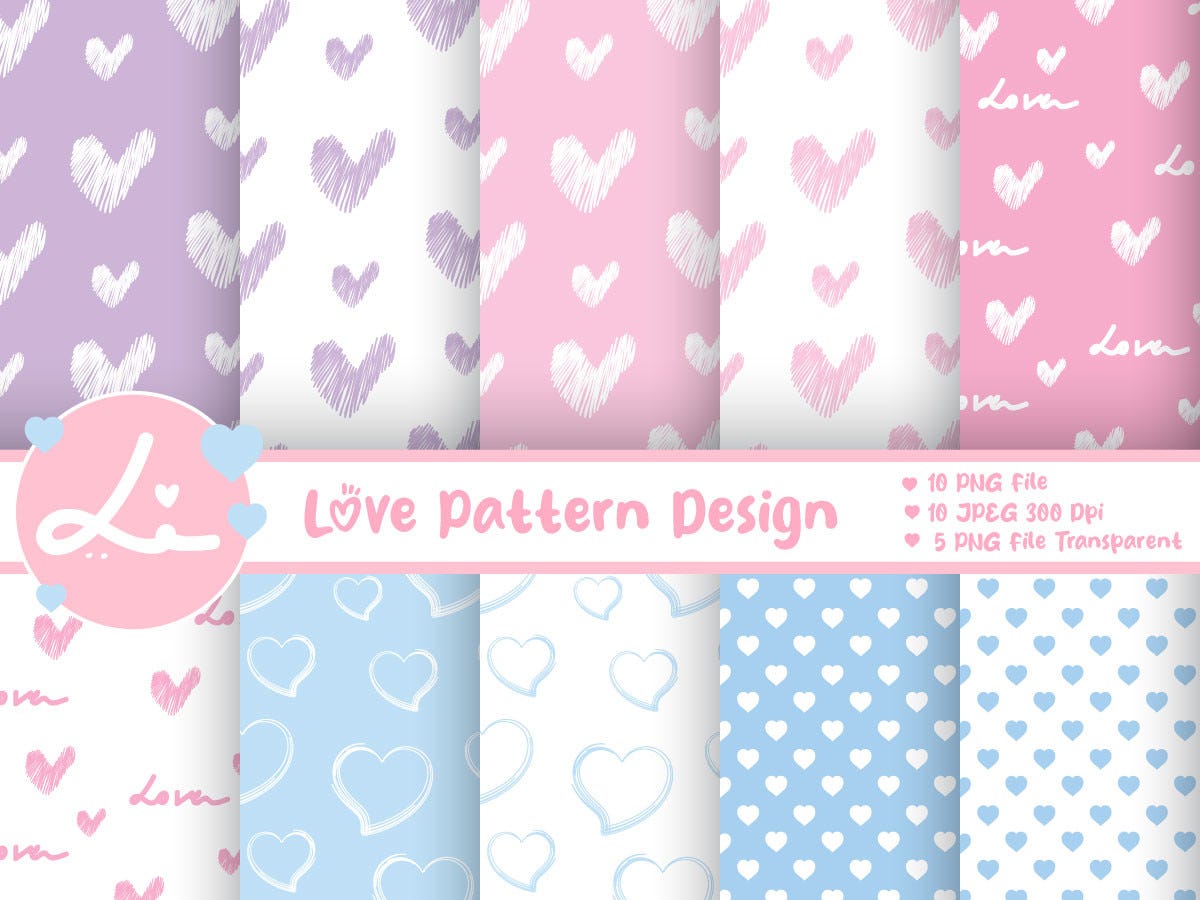 Digital Paper Love Pattern Design - Glowglyph - Medium