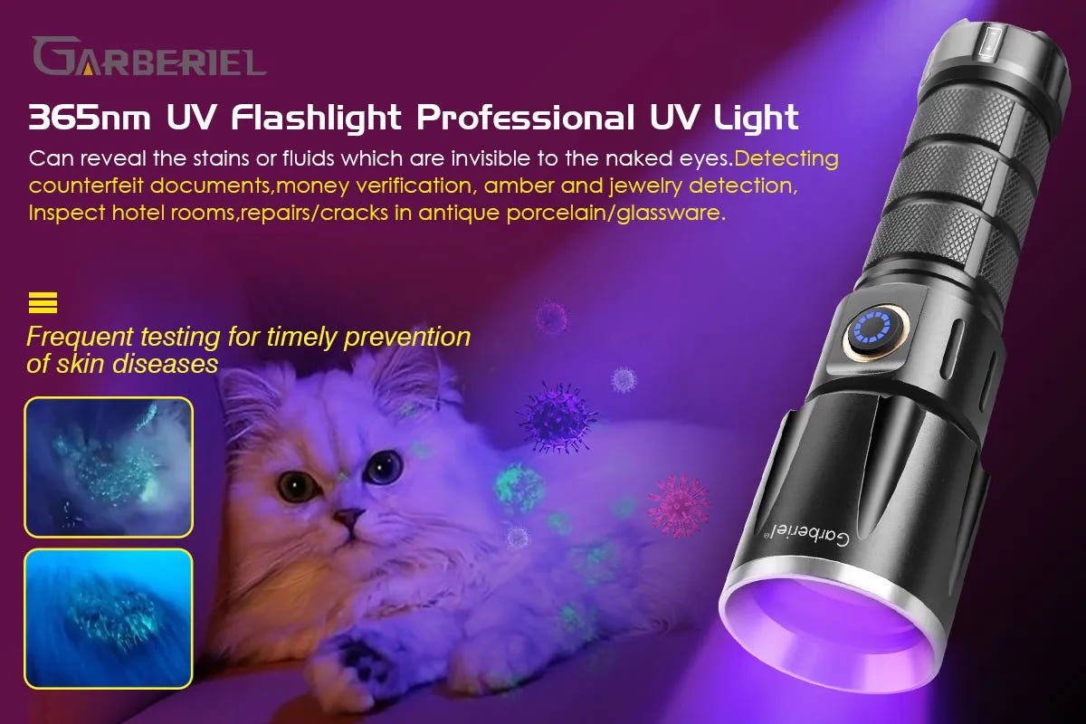 Garberiel 365nm UV Blacklight Flashlight with 26650 Rechargeable Battery & Charger | by Tianyuj ...