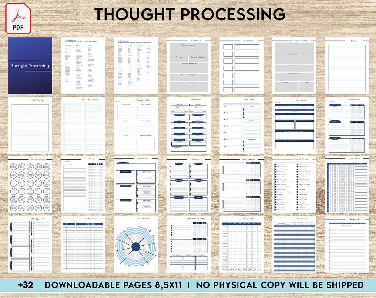 Thought Processing Journal Pages for daily self care, mental health ...