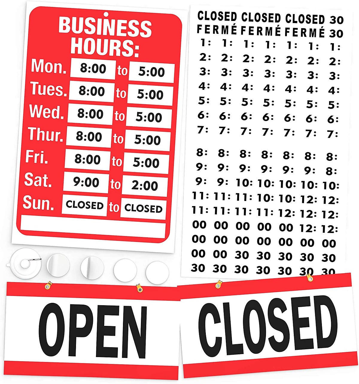 Open Closed Sign, Business Hours Sign Kit — Bright Red and White Colors ...