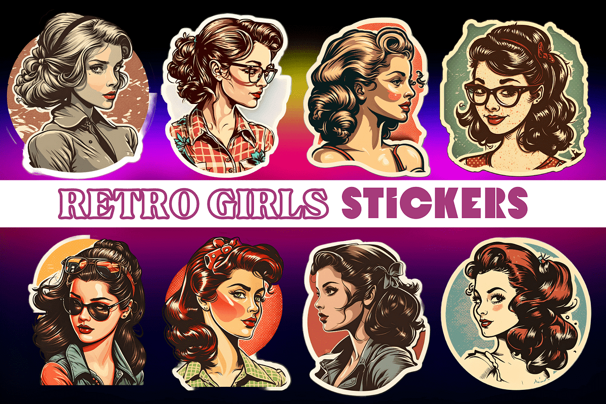 Retro Girls Stickers - Vectorverve - Medium
