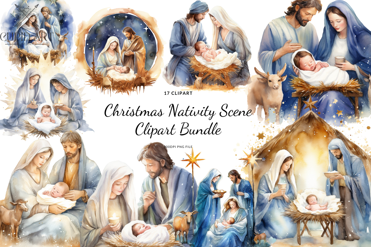 Christmas Nativity Scene Clipart Bundle Free Download | by Prismpalette ...