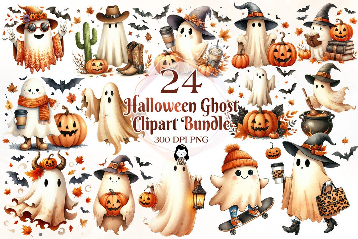 Halloween & Fall Ghost Clipart Bundle Free | by Vectorvik | Jul, 2024 ...