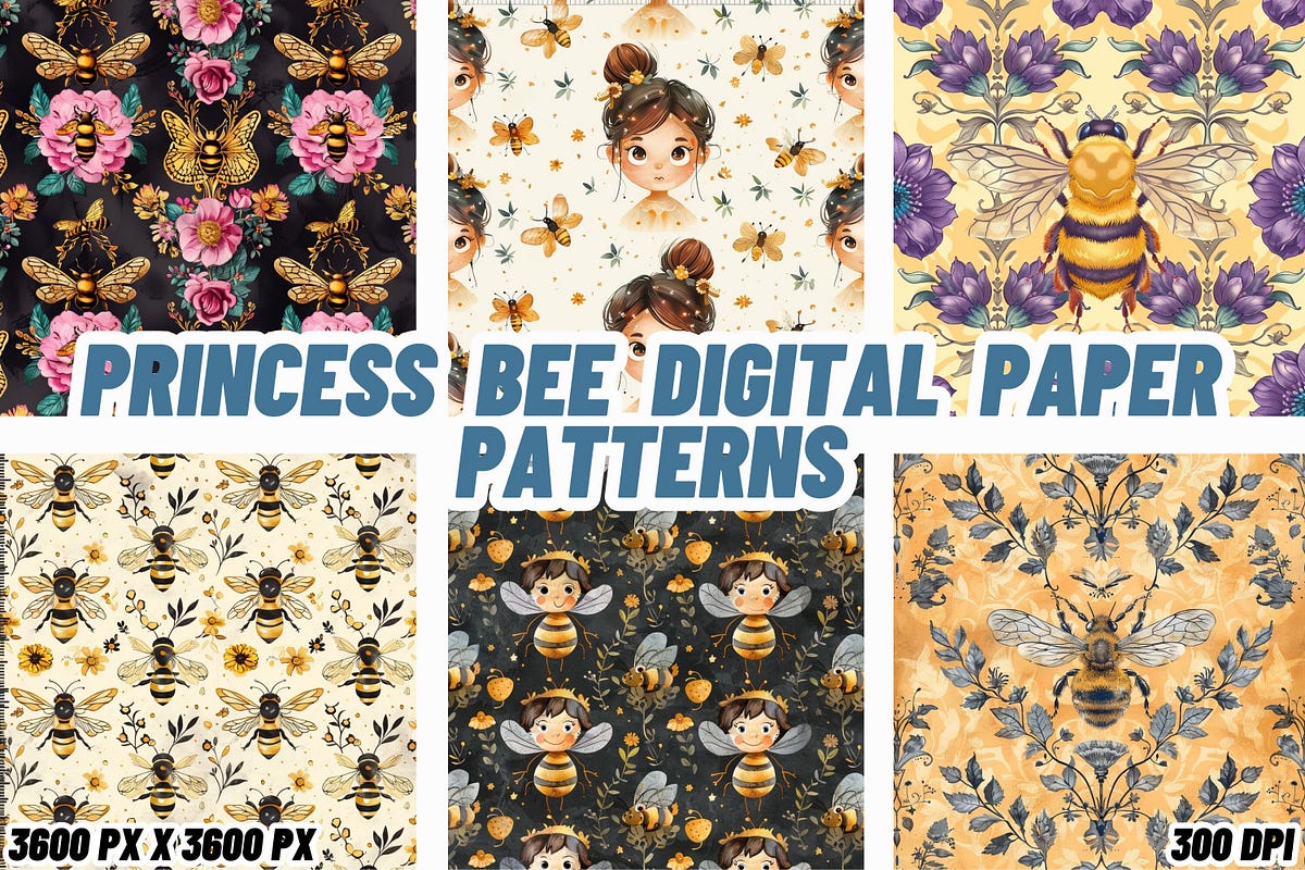 Princess Bee Digital Paper Patterns Free Download | by Pixelpetal | May ...