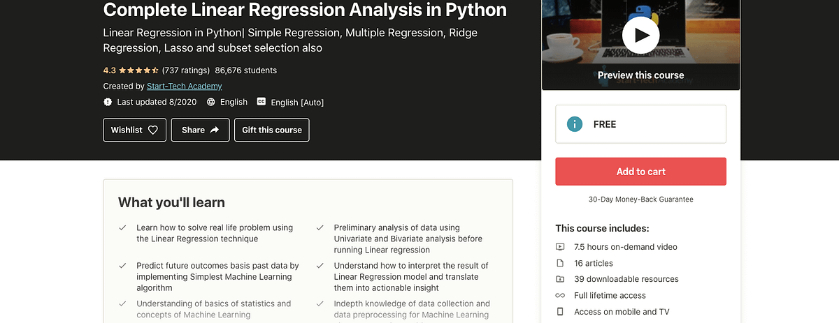 Free Complete Linear Regression Analysis in Python Certification Course | by FresherCooker.in ...