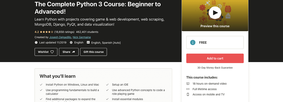 The Complete Python 3 Course: Beginner to Advanced! | Free Certification Course | by ...