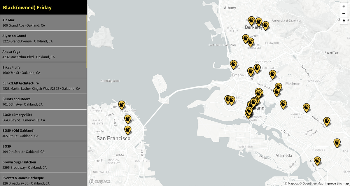 Store locator for Bay Area Black-owned businesses | by Mapbox | maps ...