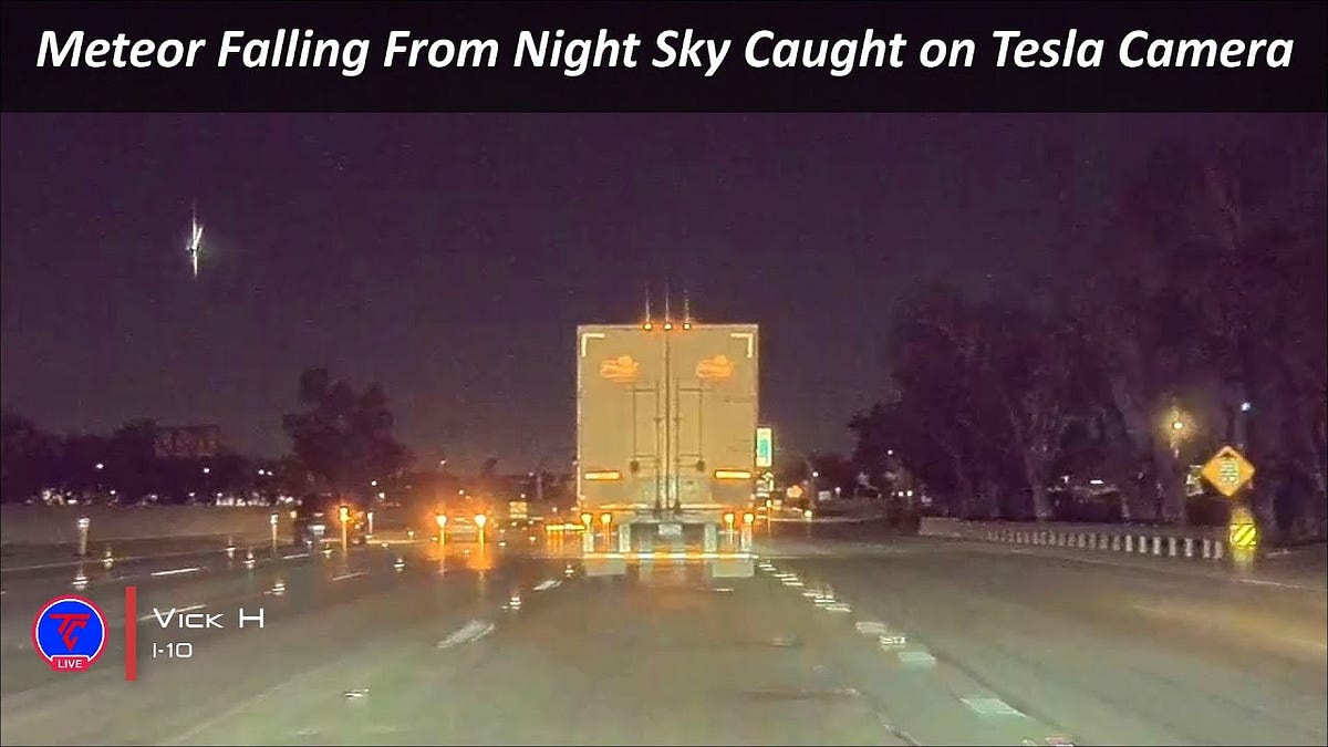Meteor Falling From Night Sky Caught on Tesla Camera | TeslaCam Live ...