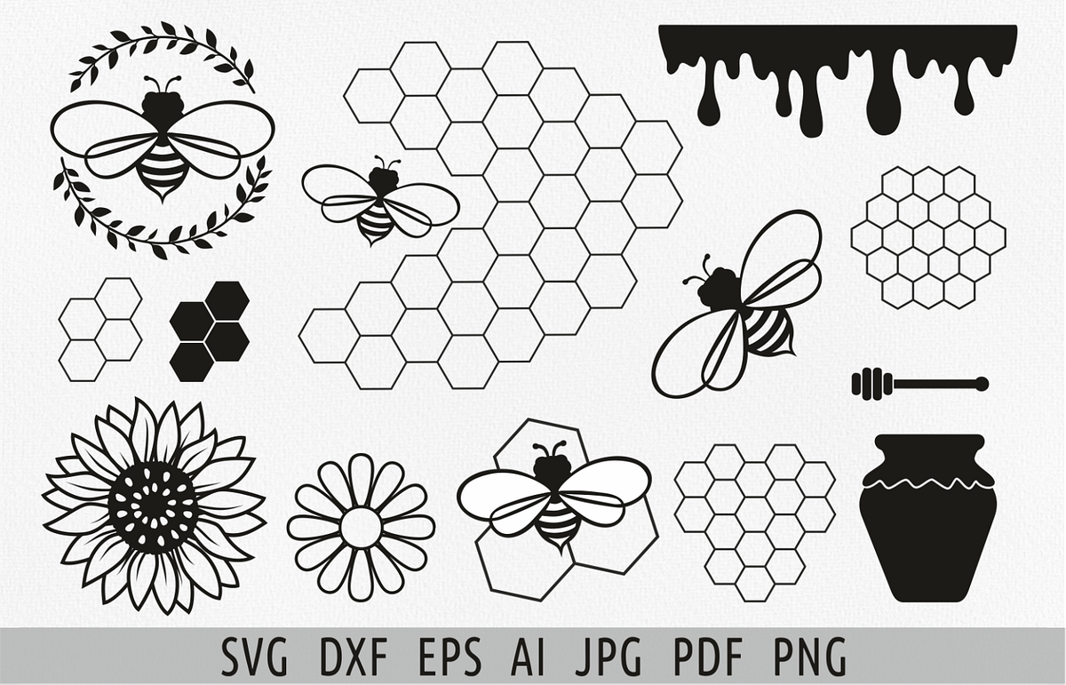 Honey Bee Svg Honeycomb Svg Honey Pot (Printable Illustrations) | by ...