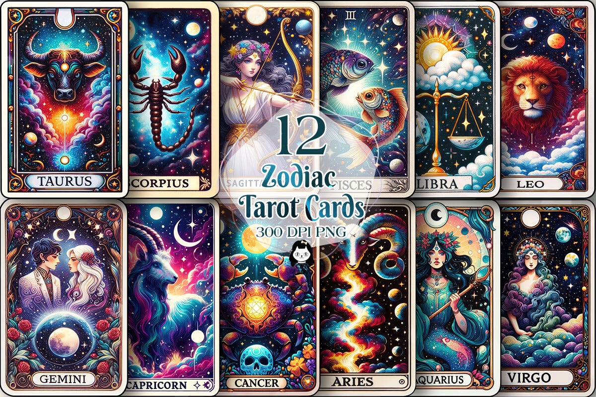 Zodiac Sign Tarot Cards Sublimation - Inkalchemist - Medium