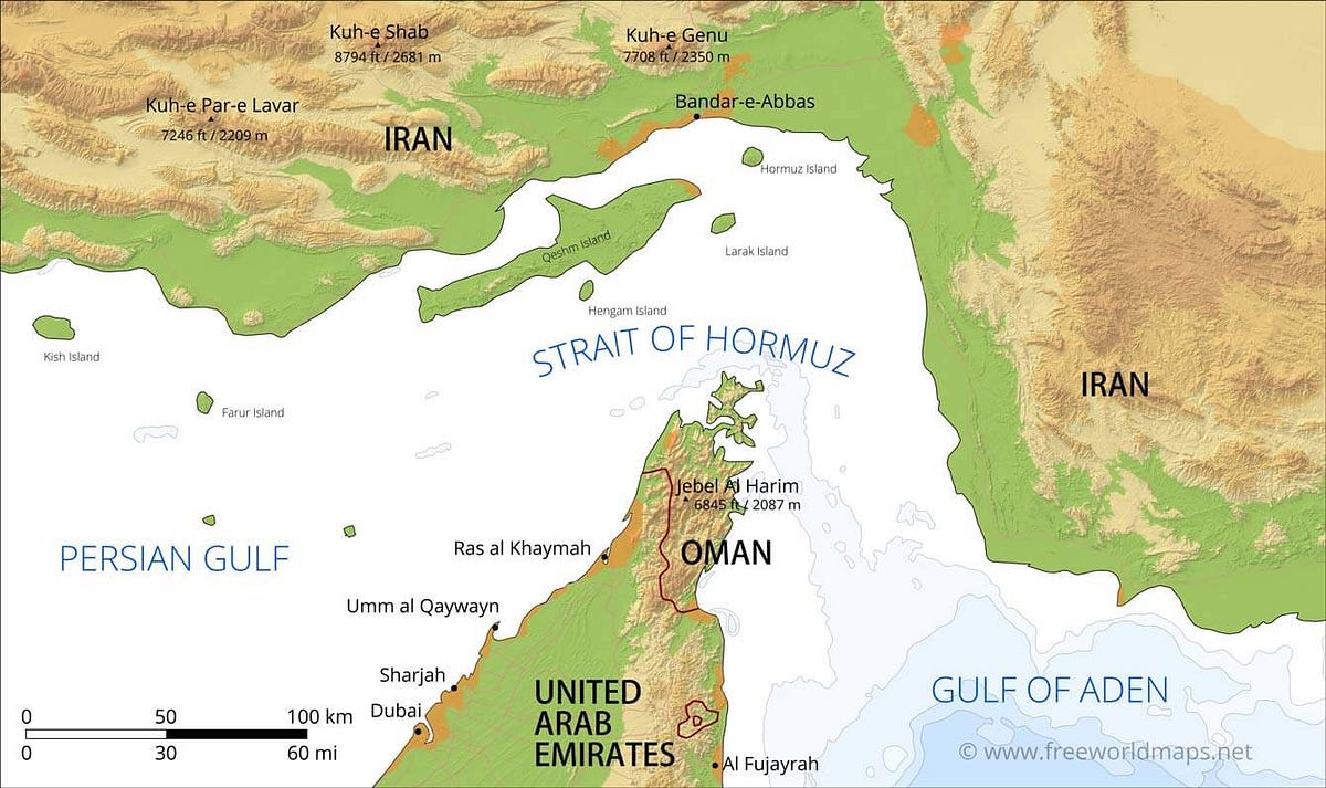 Physical Map Strait Of Hormuz