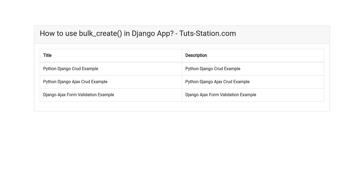 How to use bulk_create() in Django? | by Bhavesh Sonagra | AWS Tip