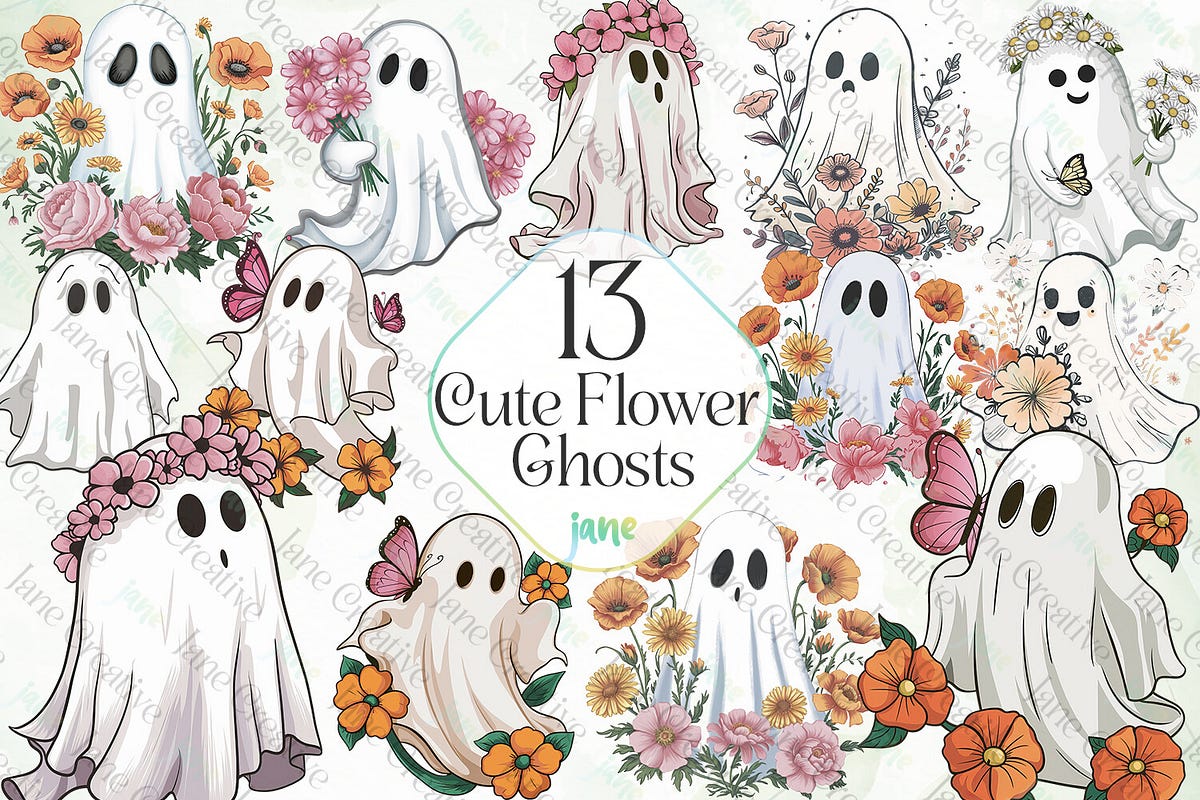 Cute Flower Ghosts Sublimation Clipart Free | by Auroraskye | Aug, 2024 ...
