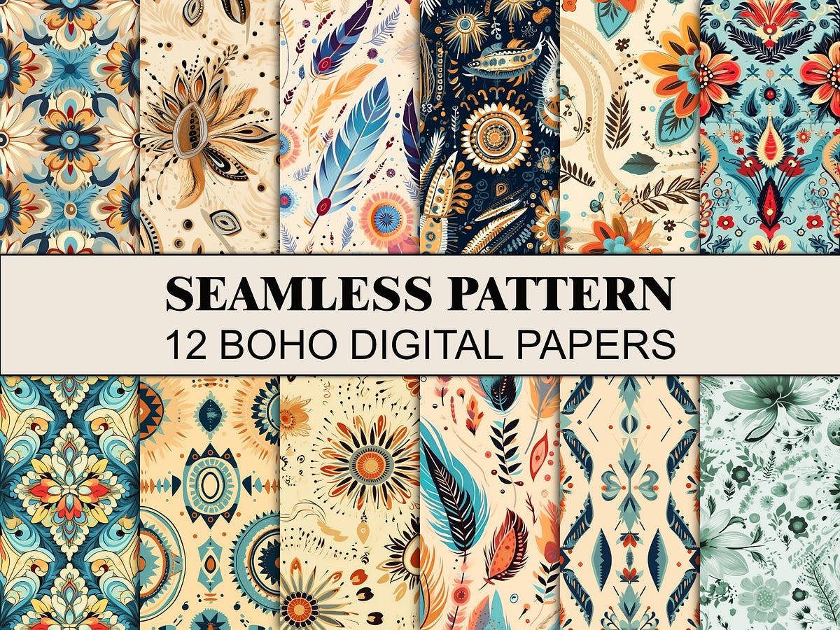 Boho Seamless Pattern Botanical Flowers (Paper Patterns) | by Vectorval ...