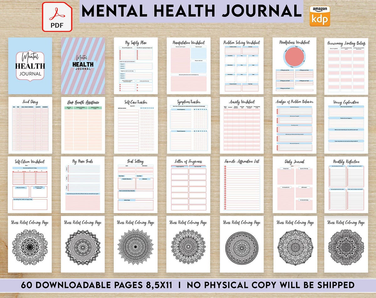 Mental Health Guided therapy journal With Prompts 60 Pages, 8.5x11" PDF ...