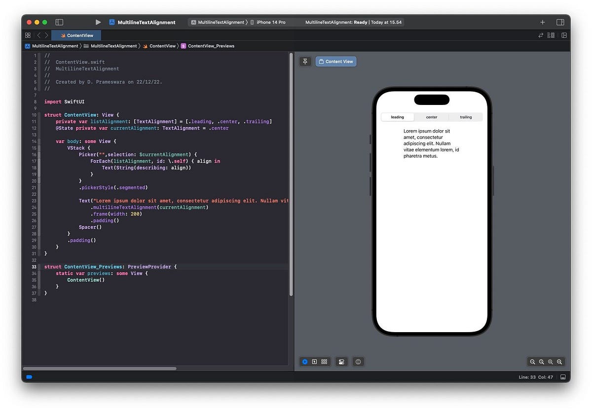Mengatur text alignment pada multiline Text views | by D. Prameswara | Medium