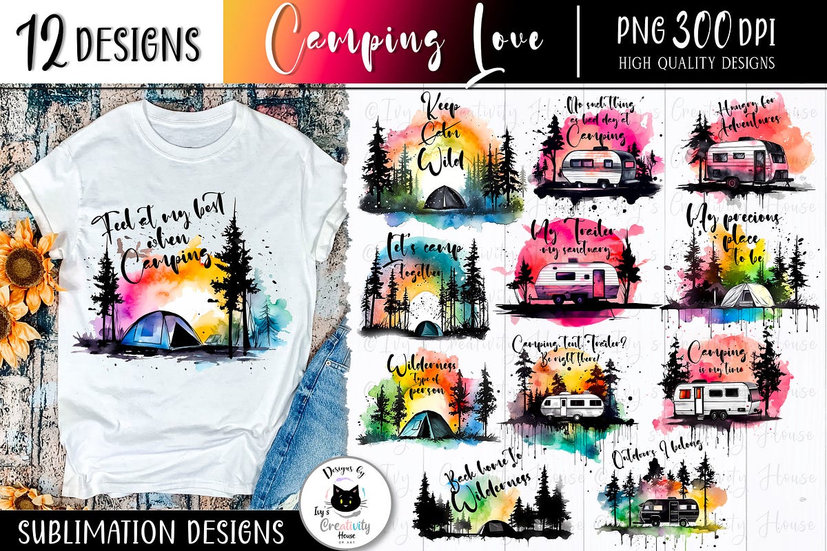 Watercolor Camping Sublimation Bundle (Printable Illustrations) | by ...
