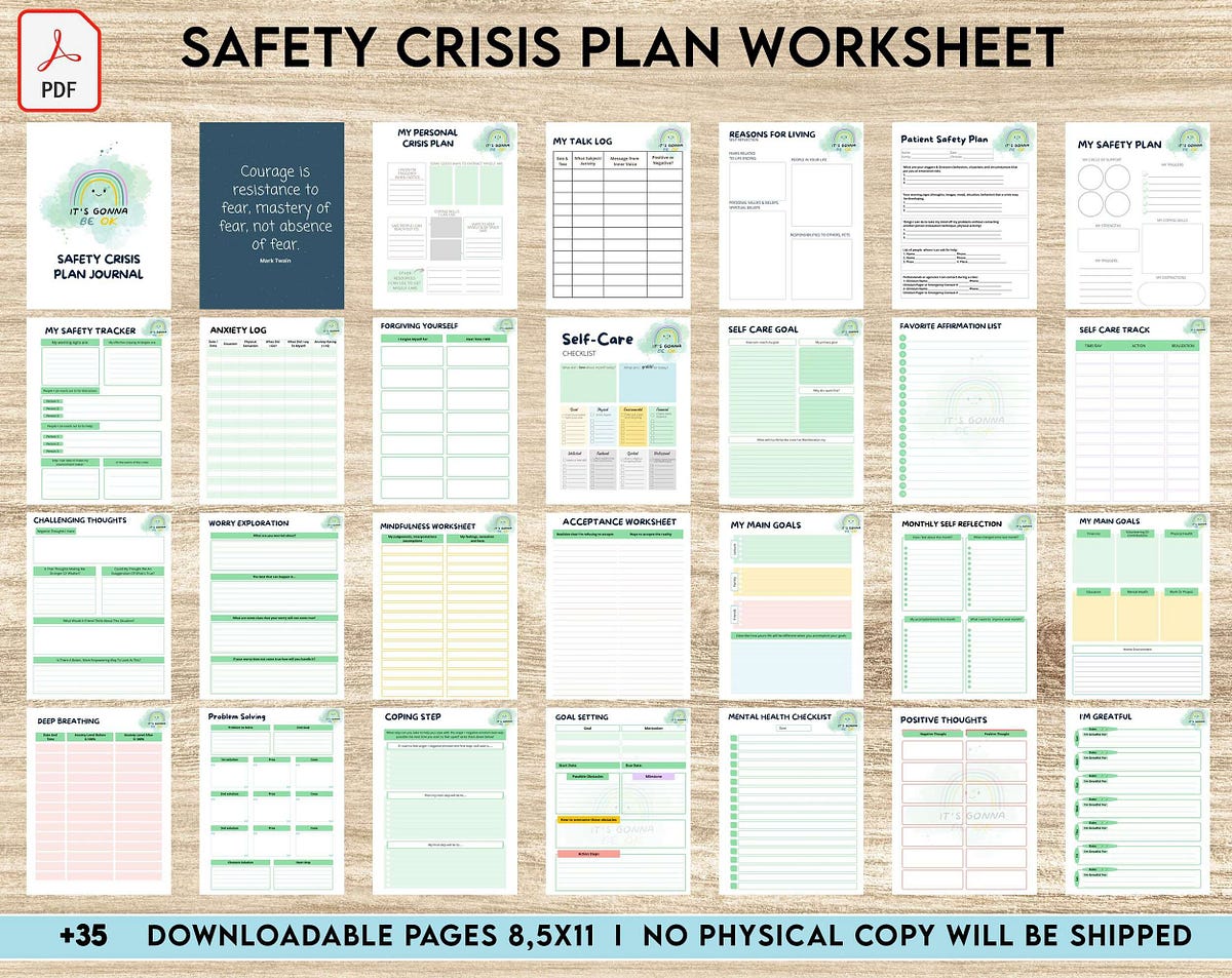 Safety Crisis Plan journal, Safety plan Worksheet, Therapy Aid, School ...