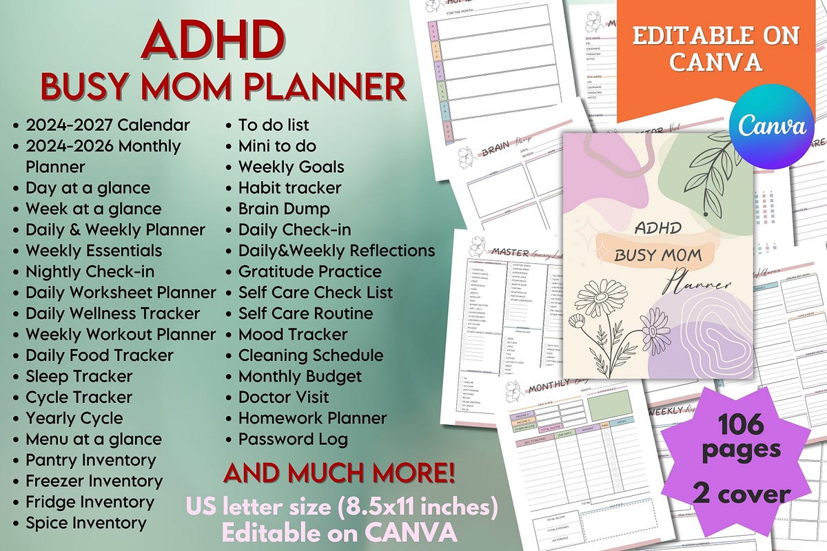 ADHD Busy Mom Planner — Canva Template | by Cyberceleste | Medium