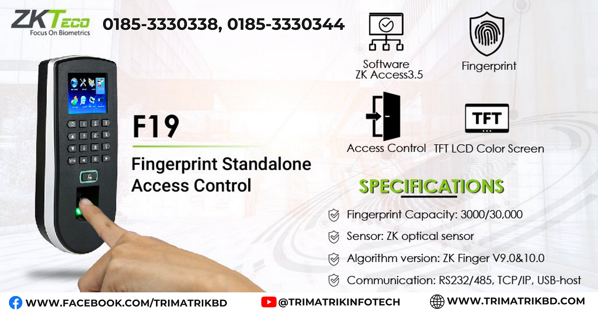Zkteco F19 Access Control Fingerprint Reader Price in Bangladesh 2023 | by TRIMATRIK MULTIMEDIA ...