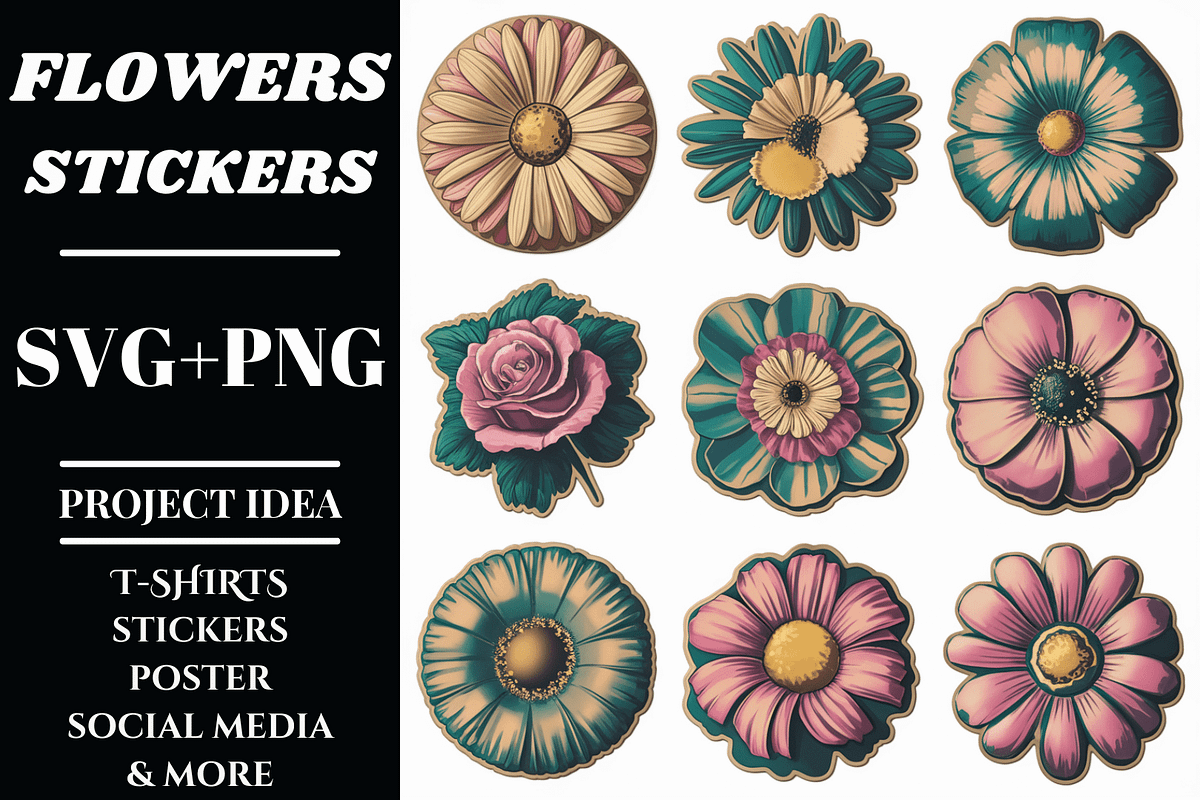Vintage Blooms: Retro Flower Stickers Free Download | by Prismpixel ...