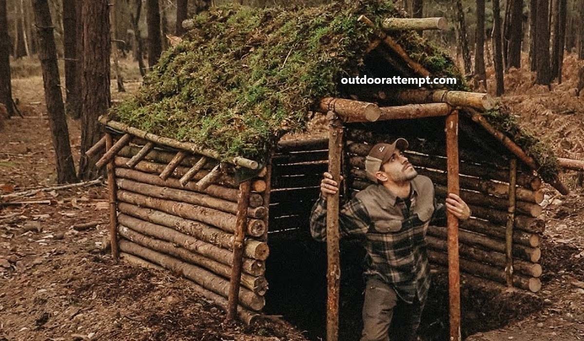 Bushcraft earth hut, grass roof & fireplace with clay | by Monir ...
