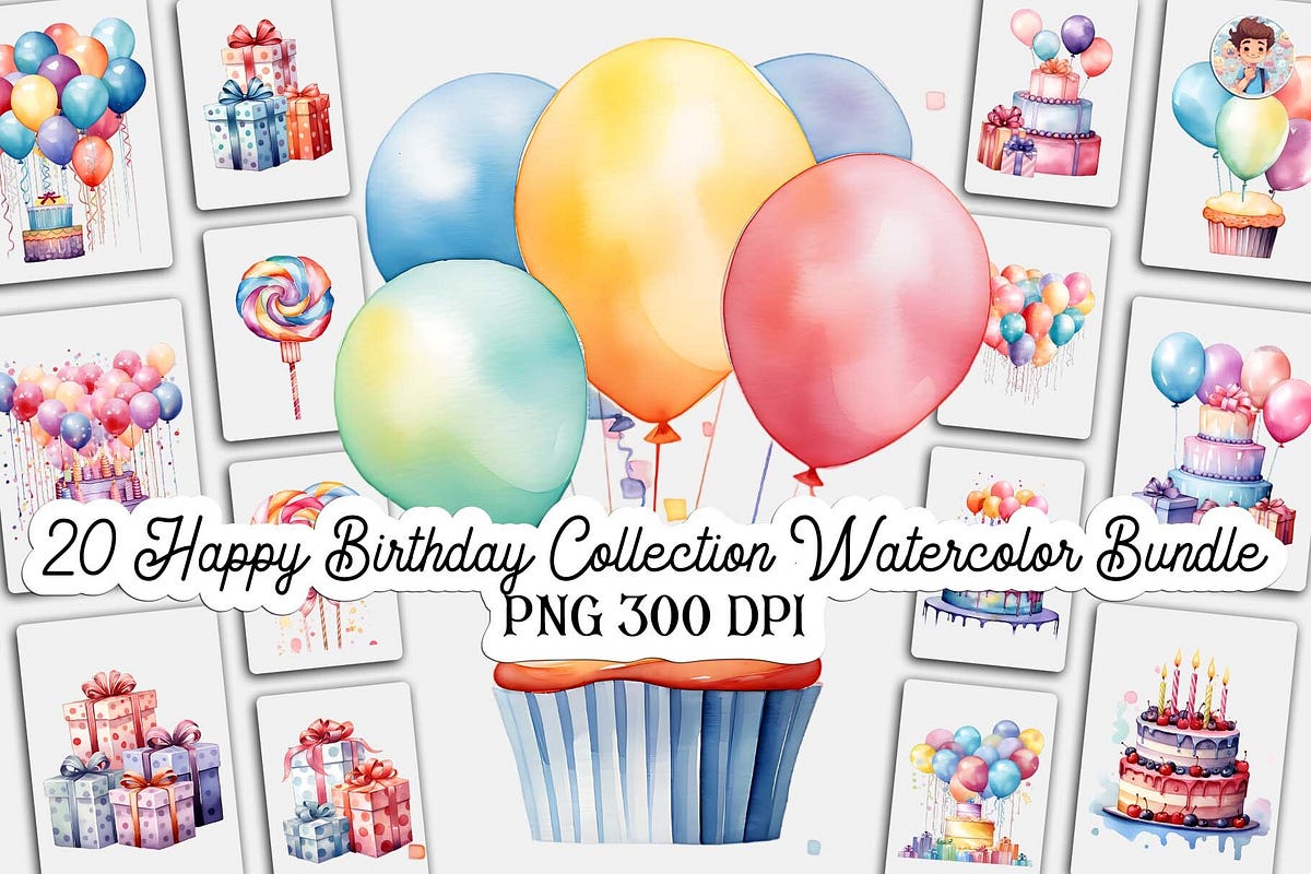20 Happy Birthday Collection Watercolor | by Prismpalette | Medium