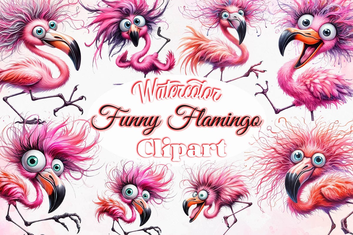 Funny Flamingo Clipart — Cute Flamingo (Printable Illustrations) | by ...