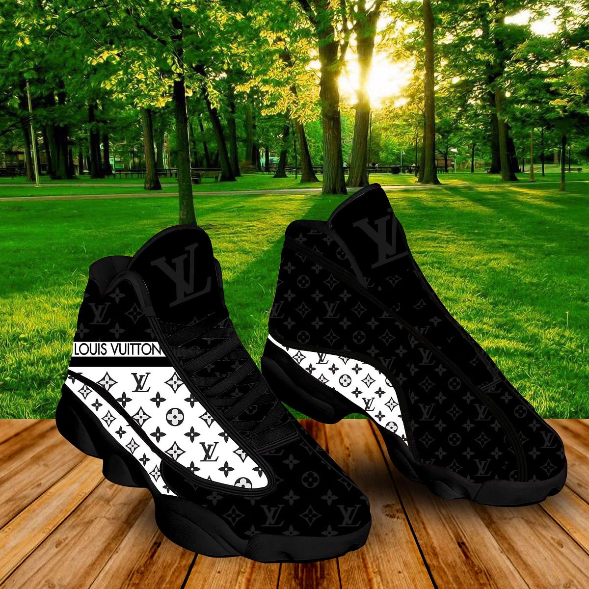 Louis Vuitton Black White Air Jordan 13 Trending Fashion Sneakers Shoes ...