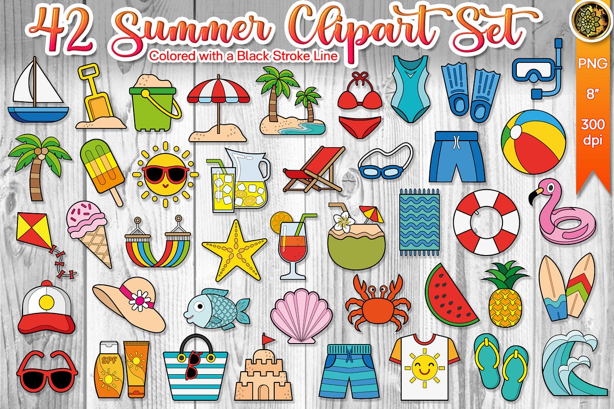 Summer Clipart Color with Outline Stroke | by Arttechtom | Jun, 2024 ...