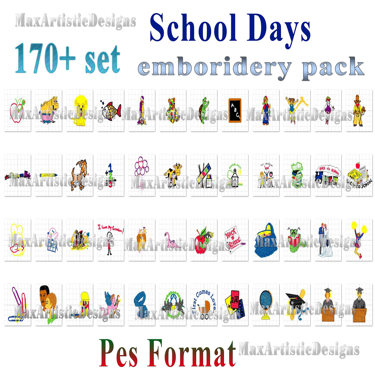 140+ embroidery patterns school days for kid Designs PES format ...