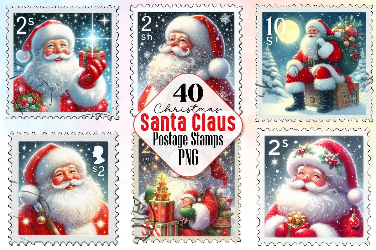 Christmas Santa Claus Postage Stamps Png Free | by Optimisticgill | Medium