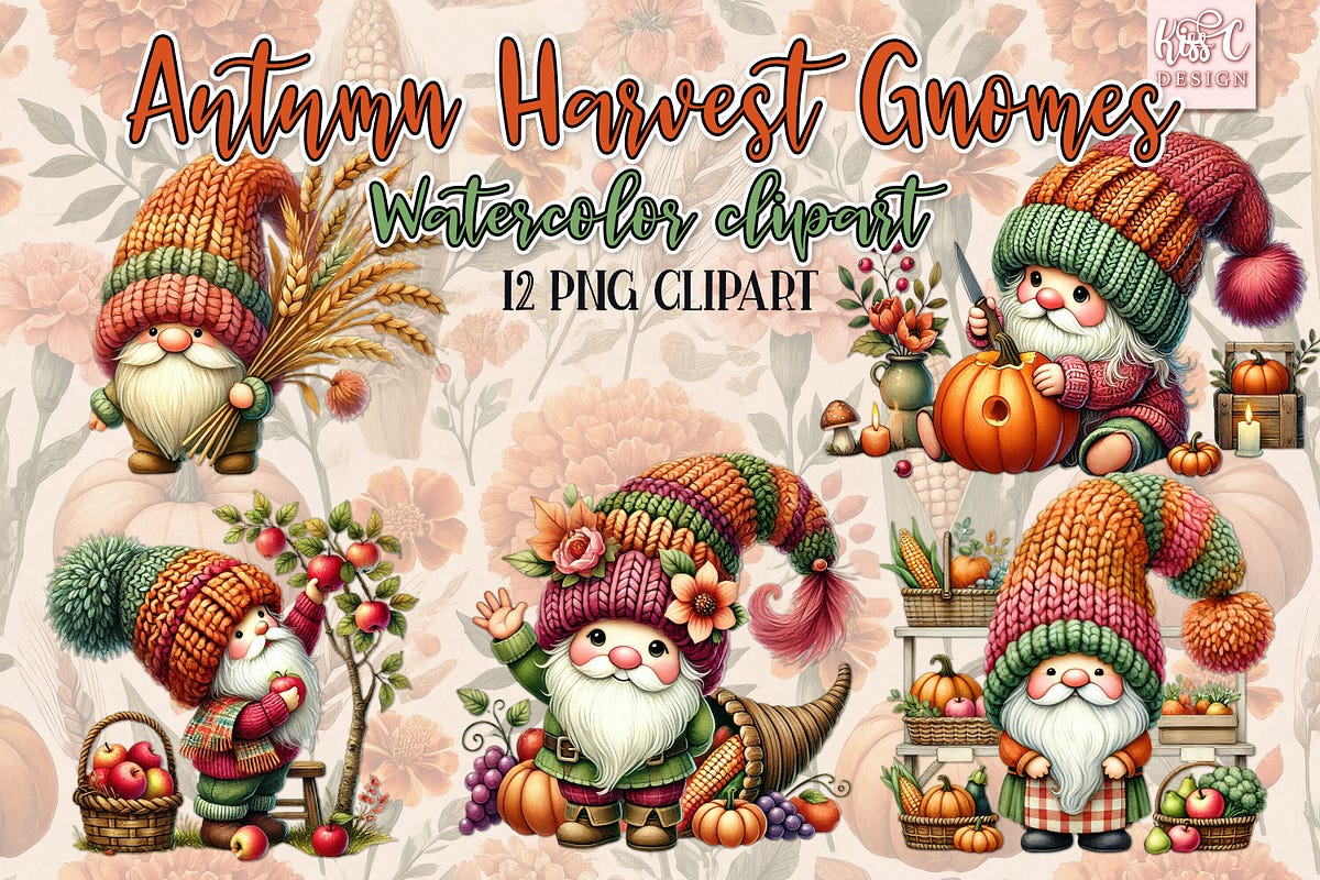 Watercolor Autumn Harvest Gnomes Clipart Free | by Sparkspectrum | Sep ...