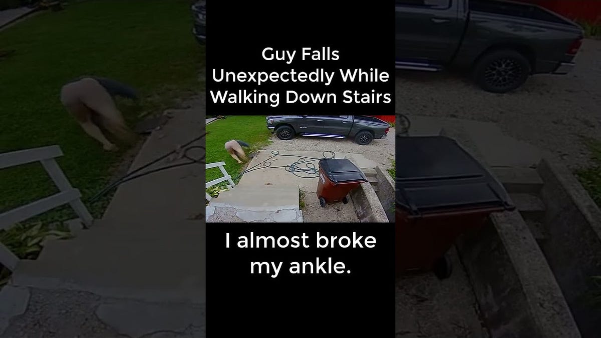 Guy Falls Unexpectedly While Walking Down Stairs | Doorbell Camera ...