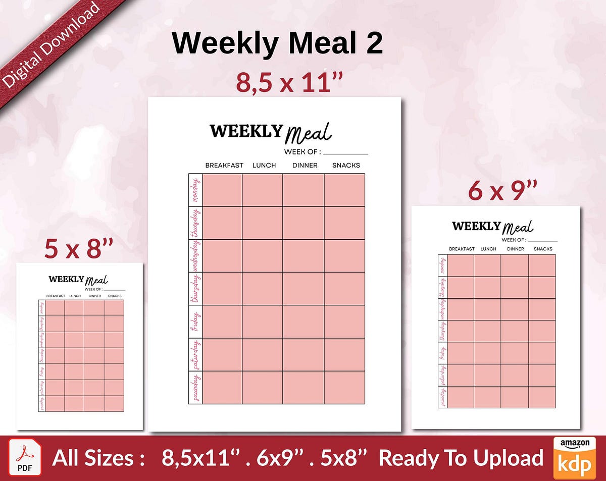 Weekly Meal 2 KDP interior Ready To Upload, Sizes 8.5x11 6x9 5x8 inch ...