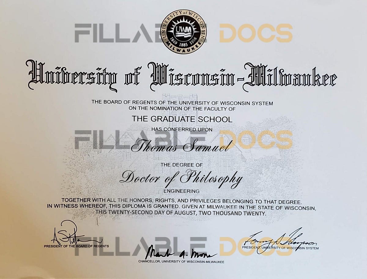Fake Graduation Certificate from UW Milwaukee University Template ...