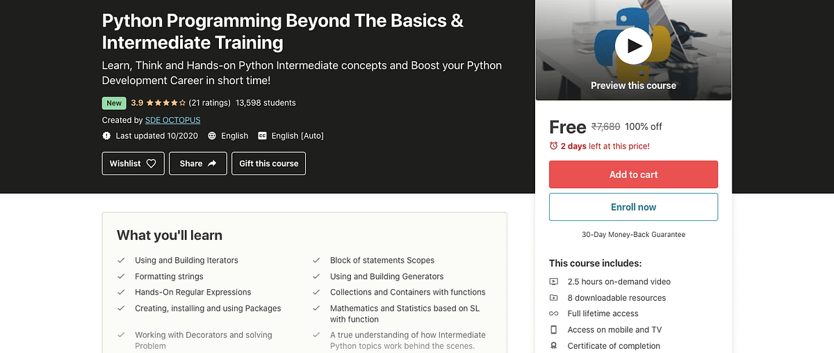 Python Programming Beyond The Basics & Intermediate Training Free Certification Course Title ...