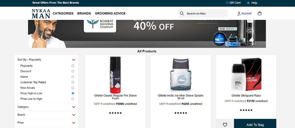 Building the clone of website NYKAA MAN | by Vadivelan | Medium