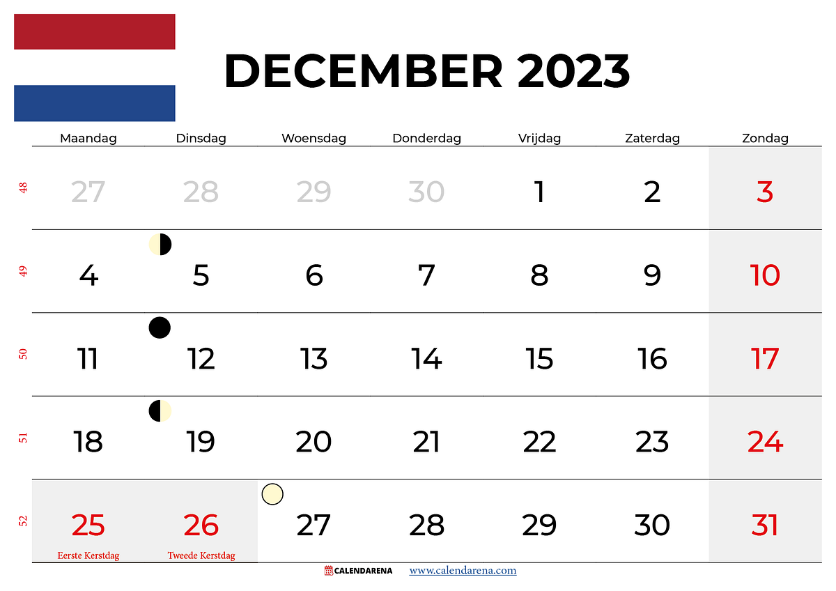Kalender december 2023 Nederland zum ausdrucken | by Calendarena | Nov ...