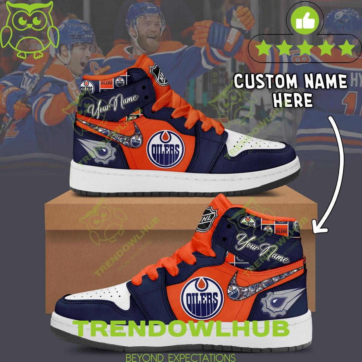 Custom Name Edmonton Oilers Ice Hockey Team Air Jordan Shoes | by Trend ...