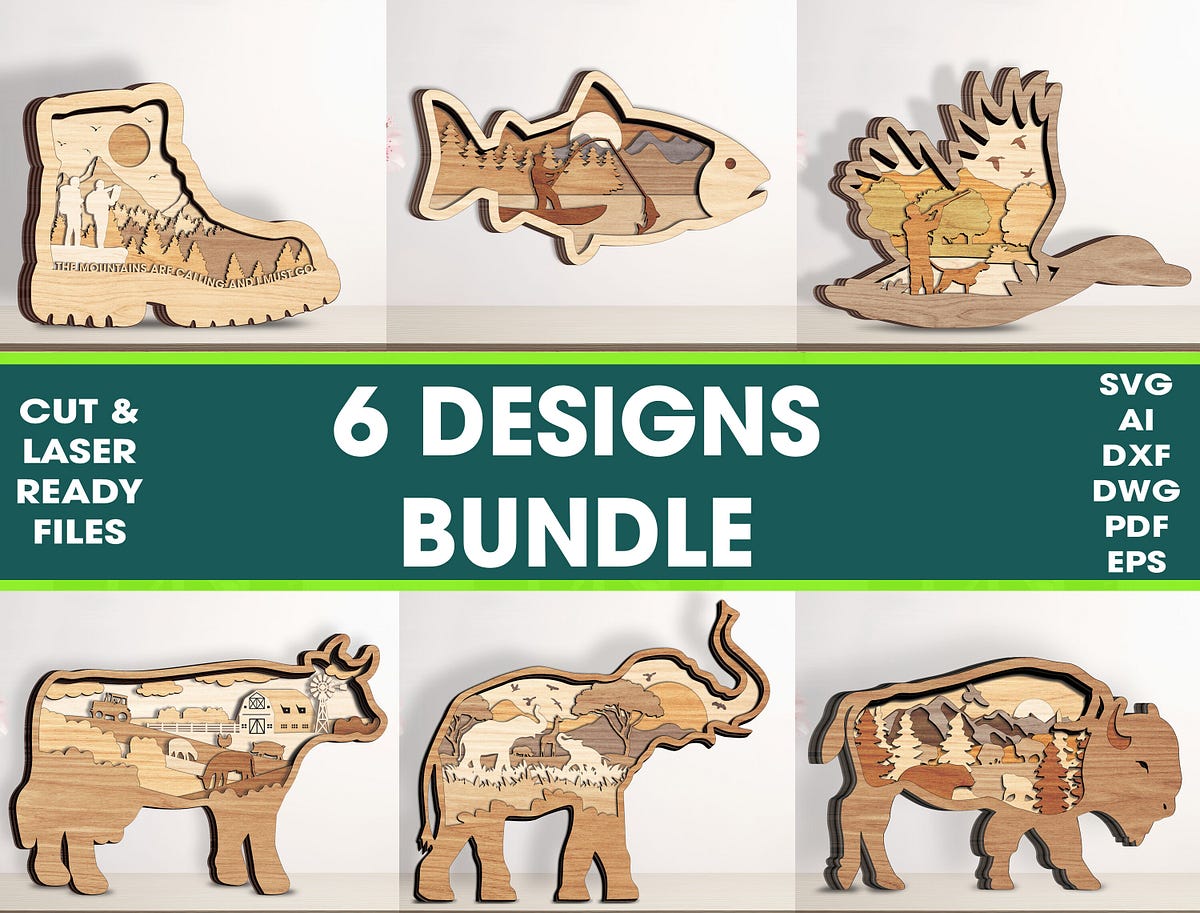 Bundle 6 Designs Layered Animal Cut File (3D SVG Cut Files) | by ...