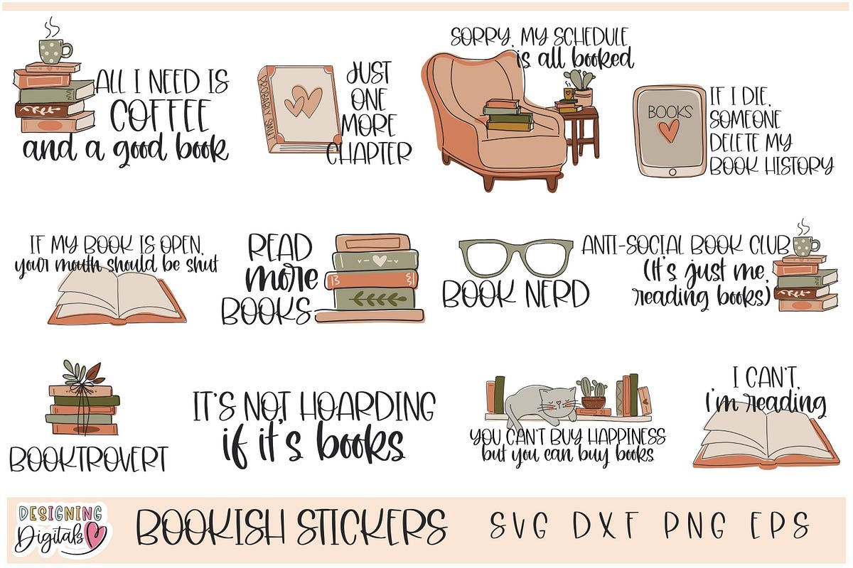 Bookish Stickers SVG Bundle, Books SVG Free | by Ariellewildewood | Aug ...