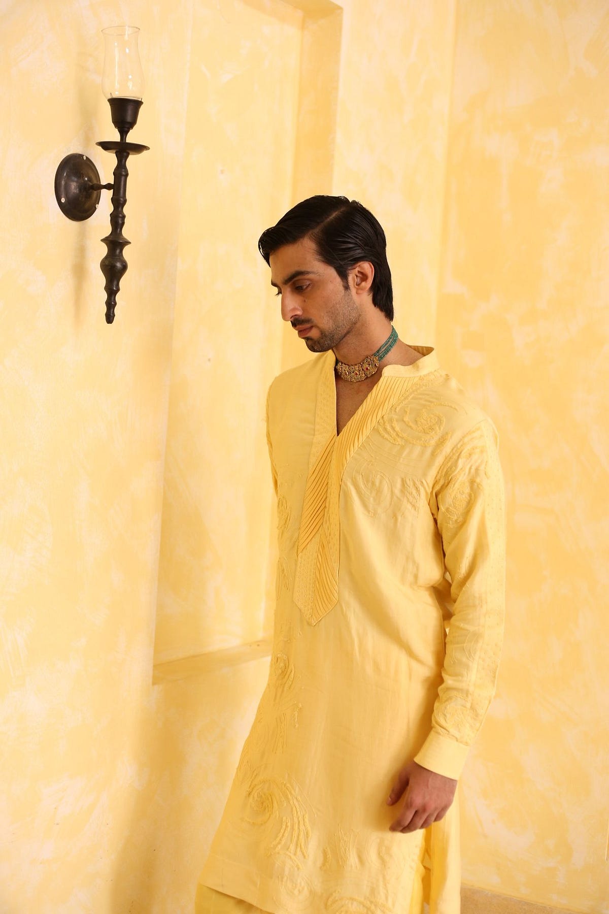 Soft Sophistication: Butter Yellow Kurta Set by Maninder Gulati | by ...
