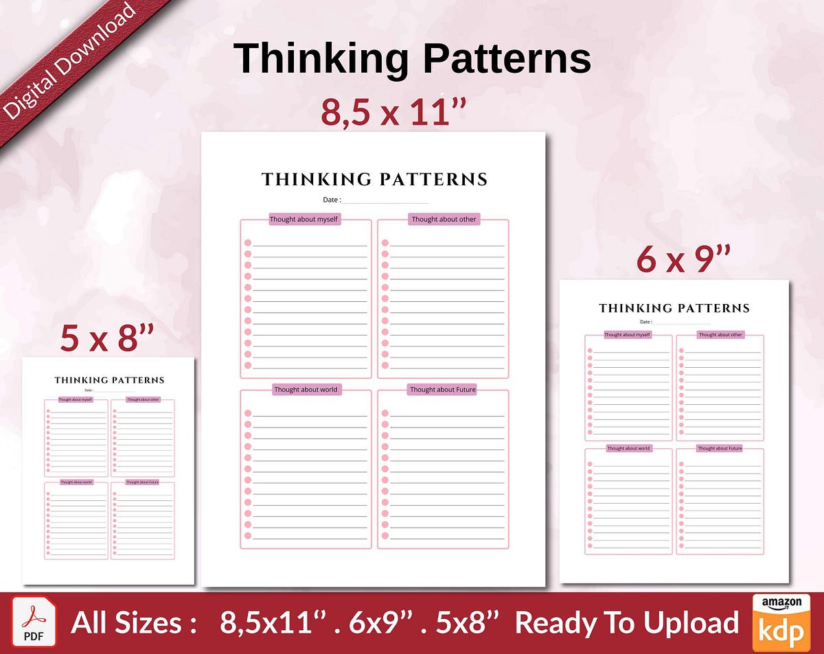 Thinking Patterns KDP interior Ready To Upload, Sizes 8.5x11 6x9 5x8 ...